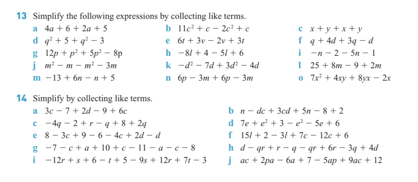 9C2MAT23: Adding and subtracting algebraic terms | MHOL